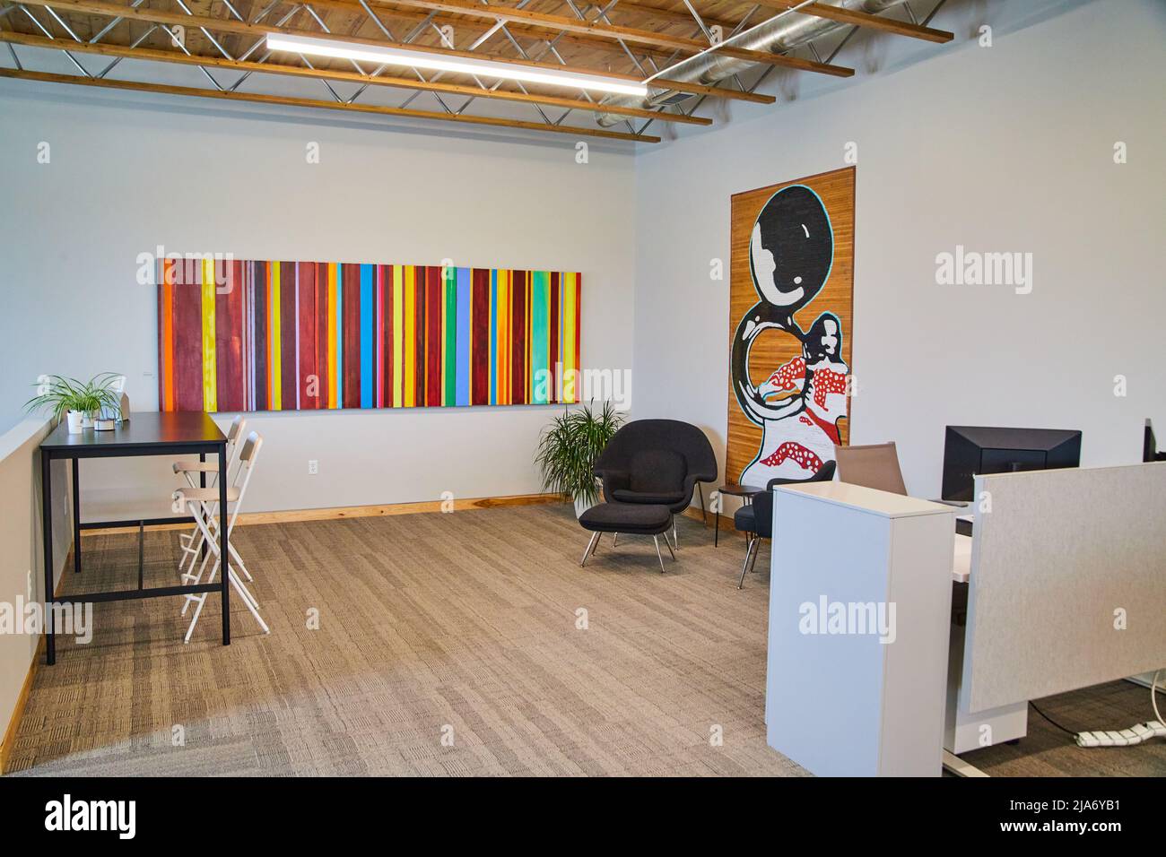 Clean modern art and wood floor of cowork office space Stock Photo - Alamy