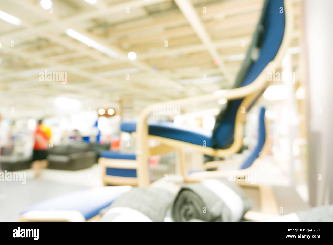 Blurred supermarket with furniture home mart background, Business ...