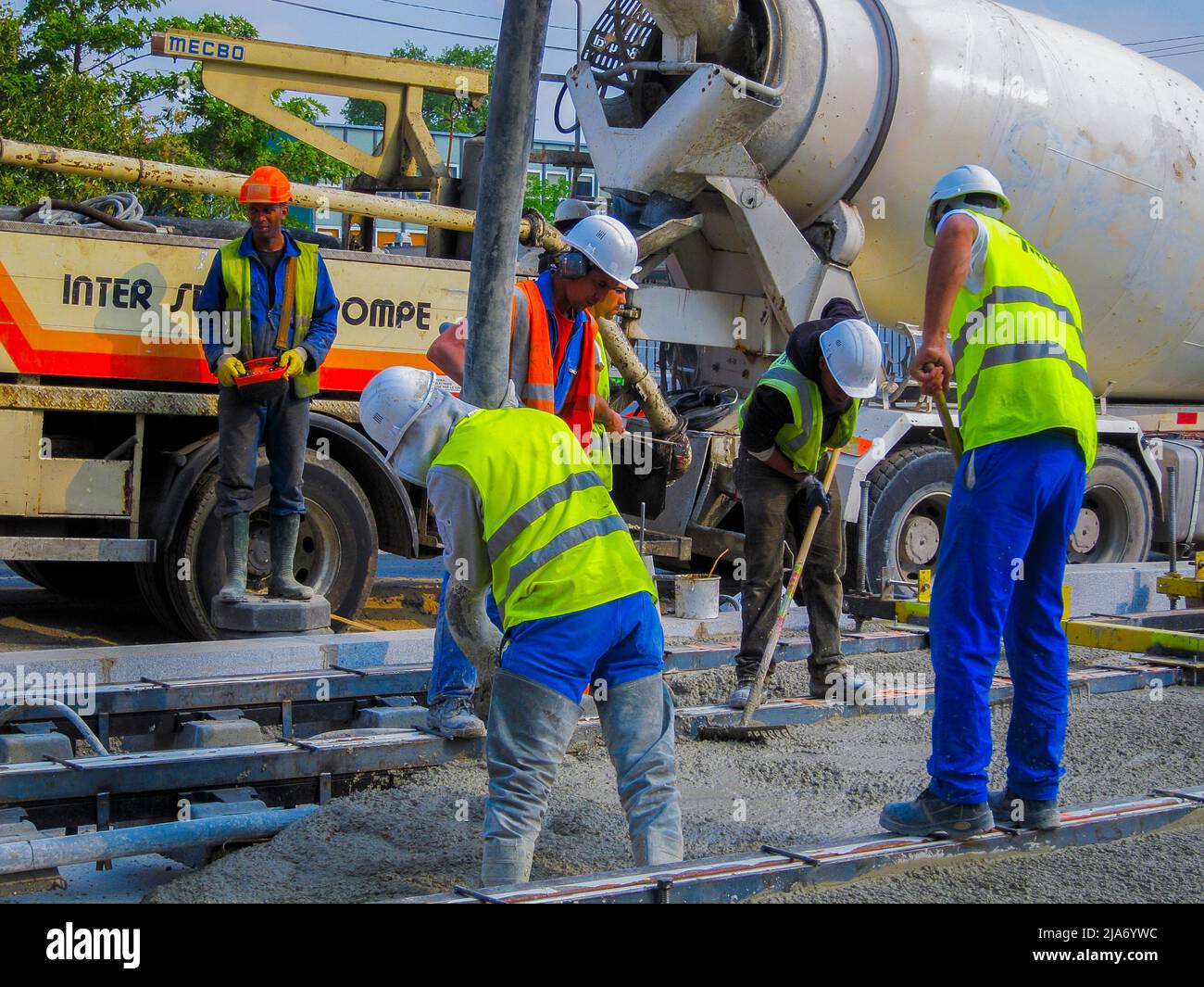 Paris, France, Group Immigrants, Construction Workers Applying Concrete ...