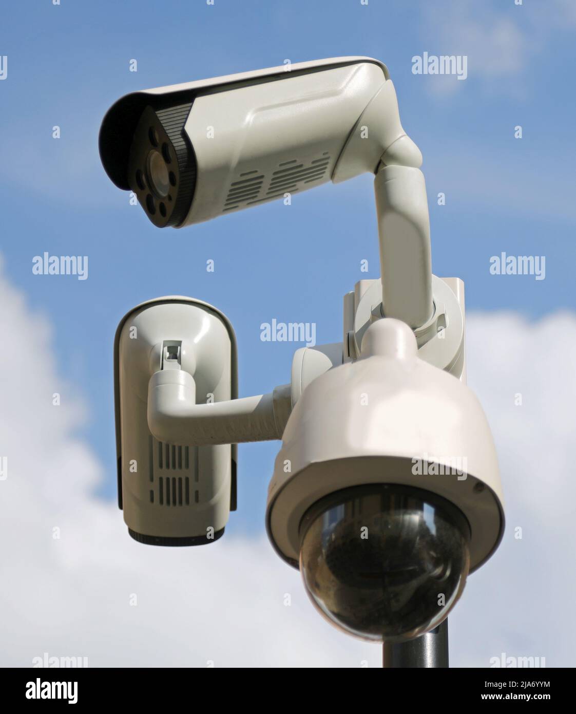 Three CCTV cameras for police surveillance of the city Stock Photo - Alamy