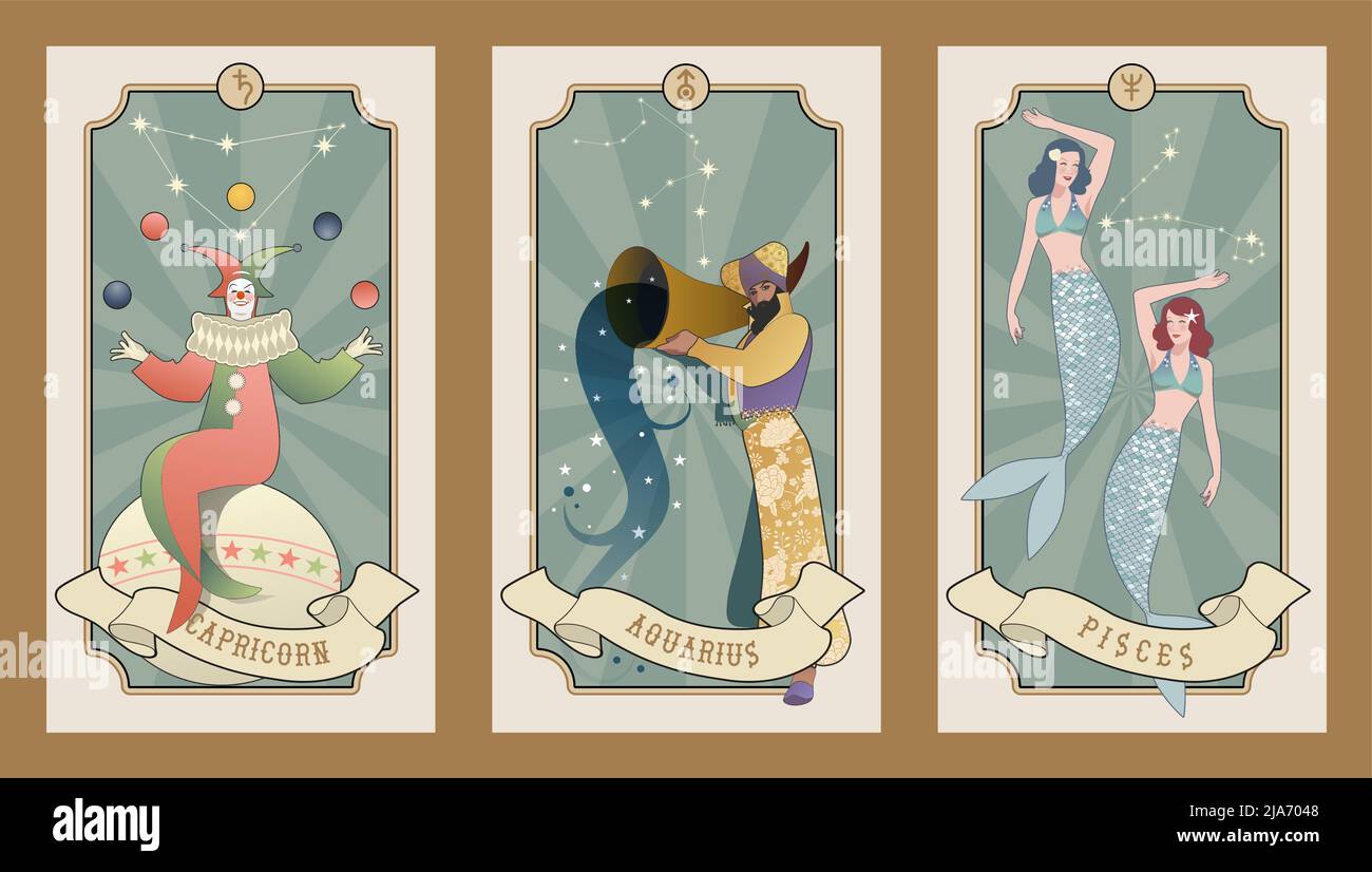 Cards signs of the zodiac inspired by the world of the vintage Circus ...
