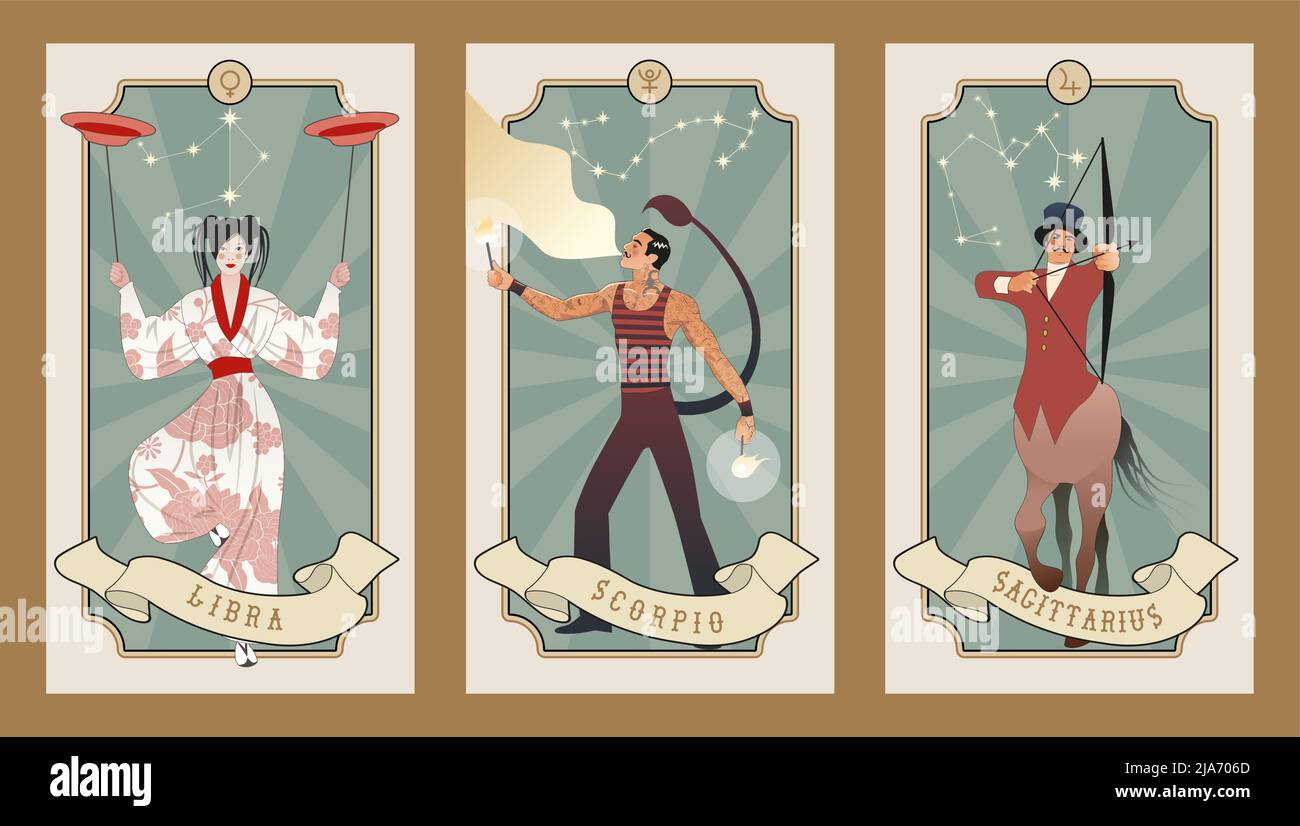 Cards signs of the zodiac inspired by the world of the vintage Circus ...
