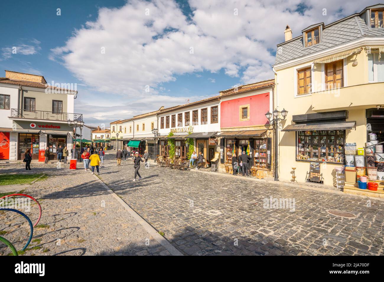 Korce Albania - 12.05.2021: Old Bazaar of Korca city filled with people ...