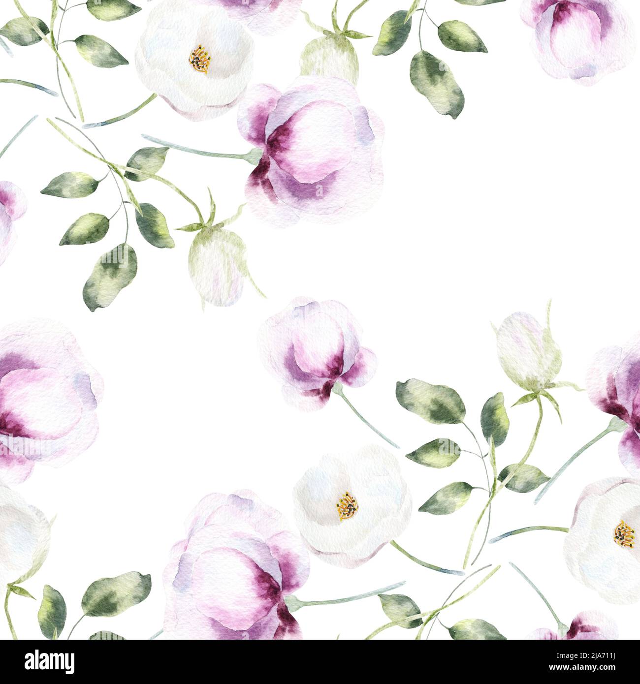 Hand drawn watercolor seamless pattern of realistic flowers .Mixed ...
