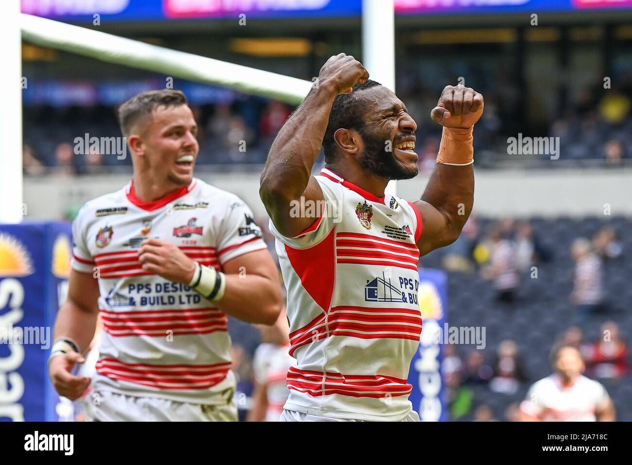 Edwin Ipape #21 of Leigh Centurions celebrates his try Stock Photo - Alamy