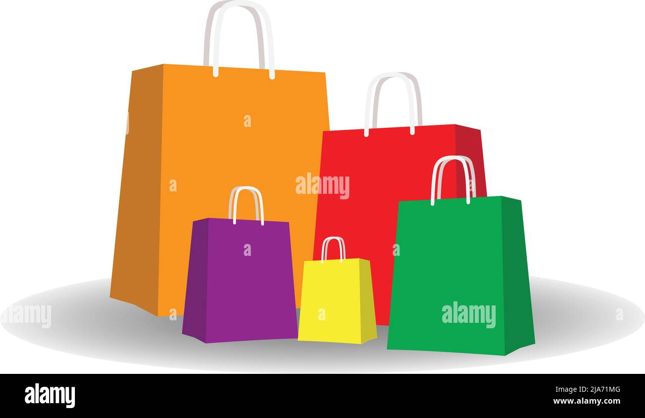 Colorful paper shopping bags of different sizes, vector on white ...