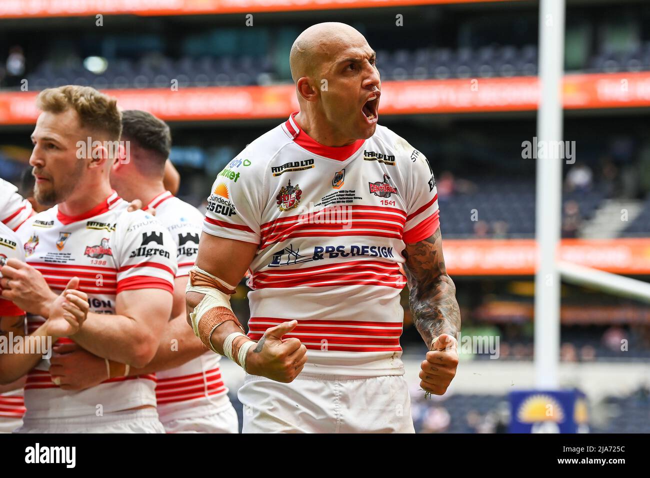 Blake Ferguson-Cowell #26 of Leigh Centurionsgoes over for a try in, on ...
