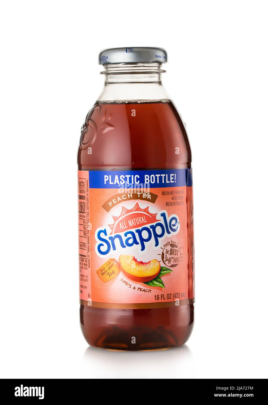 LONDON,UK - MAY 28, 2022: Snapple iced tea with peach flavour in ...