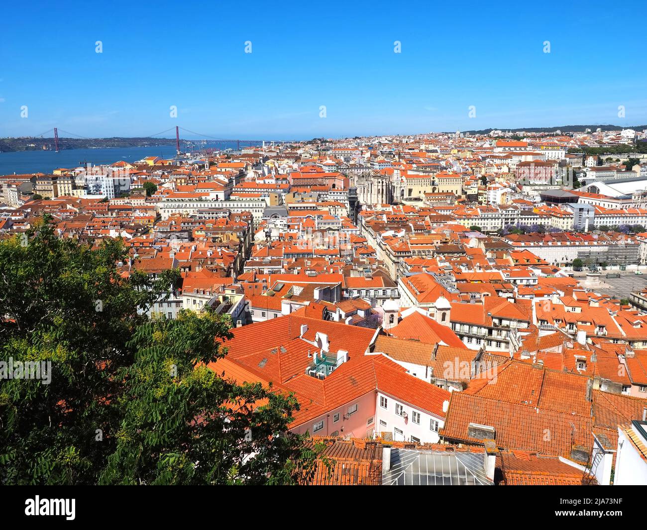 Beautiful aerial view of Lisbon with view to the bridge of 25th april ...