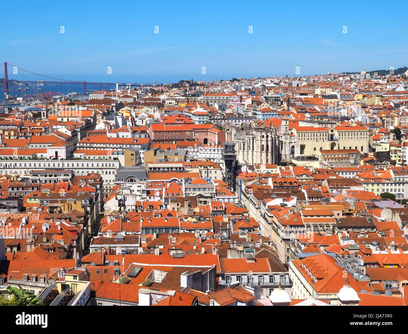 Beautiful aerial view of Lisbon with view to the bridge of 25th april ...
