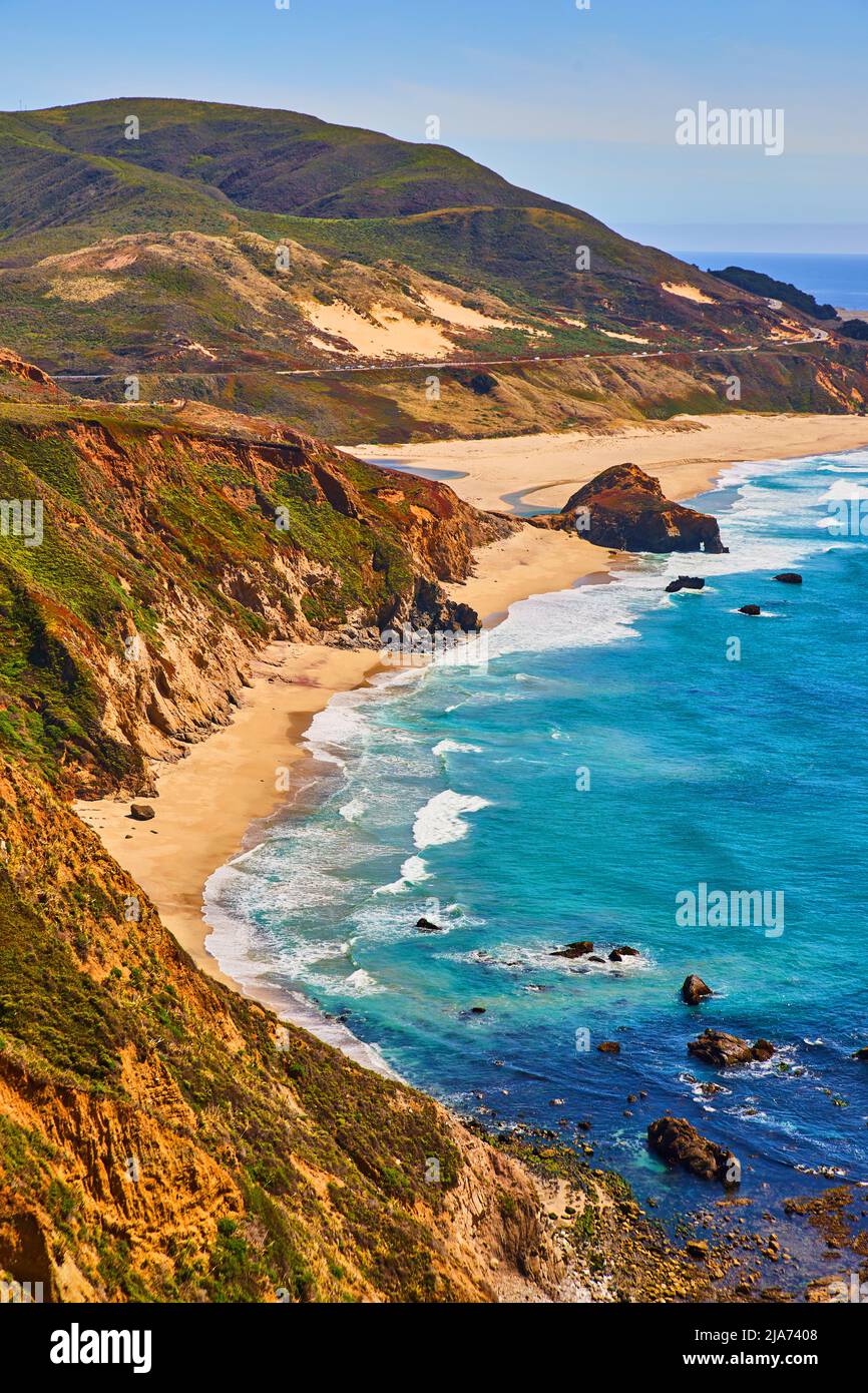 Amazing west coastline with colorful ocean waves and sandy beaches ...