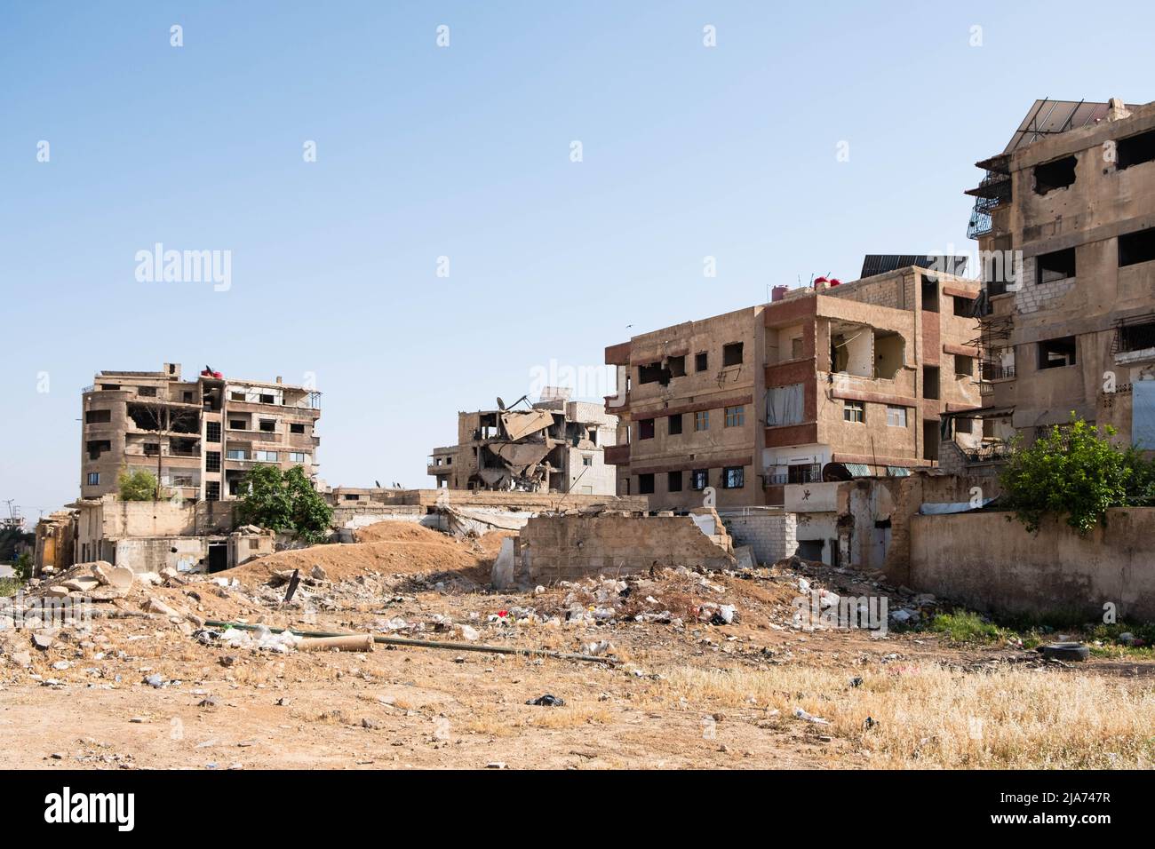 Darayya, Syria - April, 2022: Building ruins in destroyed city after ...