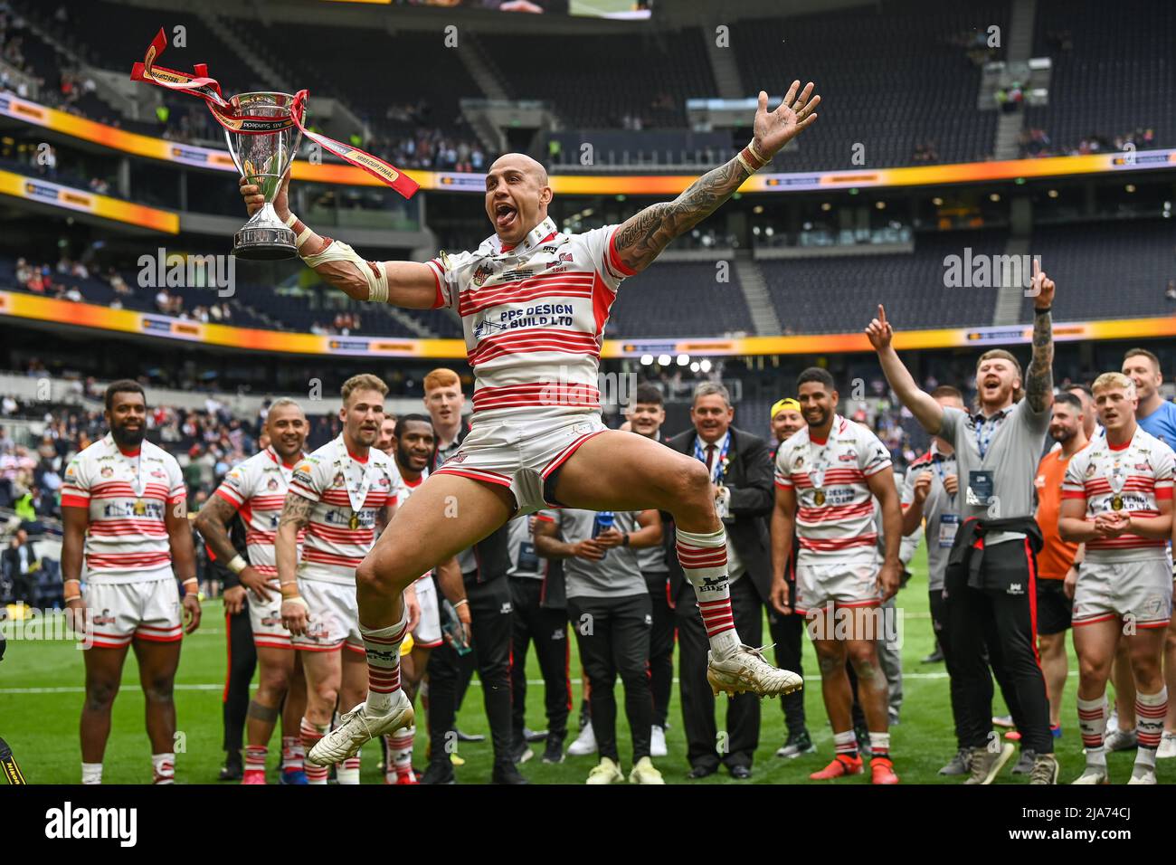 Blake Ferguson-Cowell #26 of Leigh Centurions, Celebrate winning the AB ...