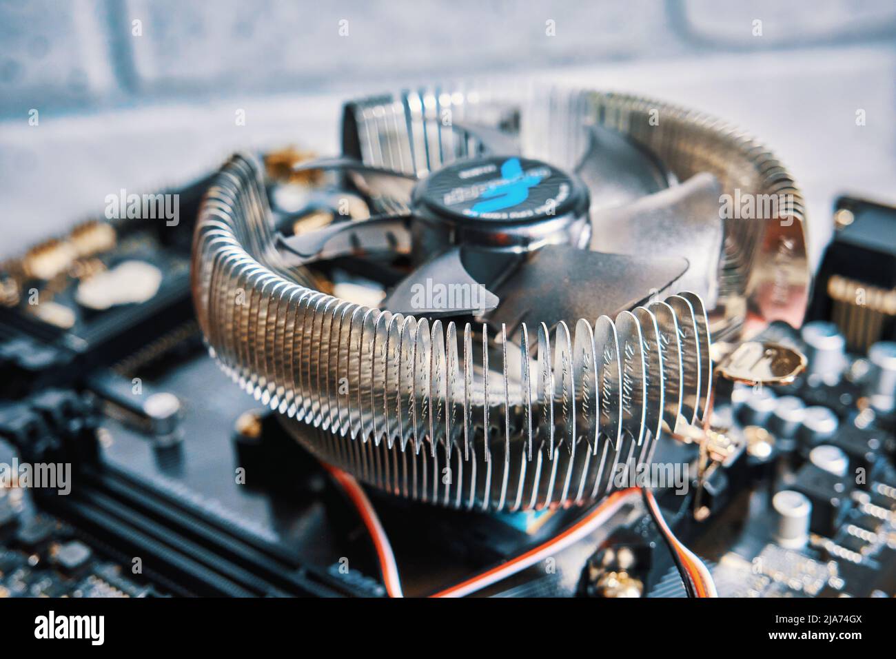 CPU cooler installed on the motherboard close-up Stock Photo - Alamy