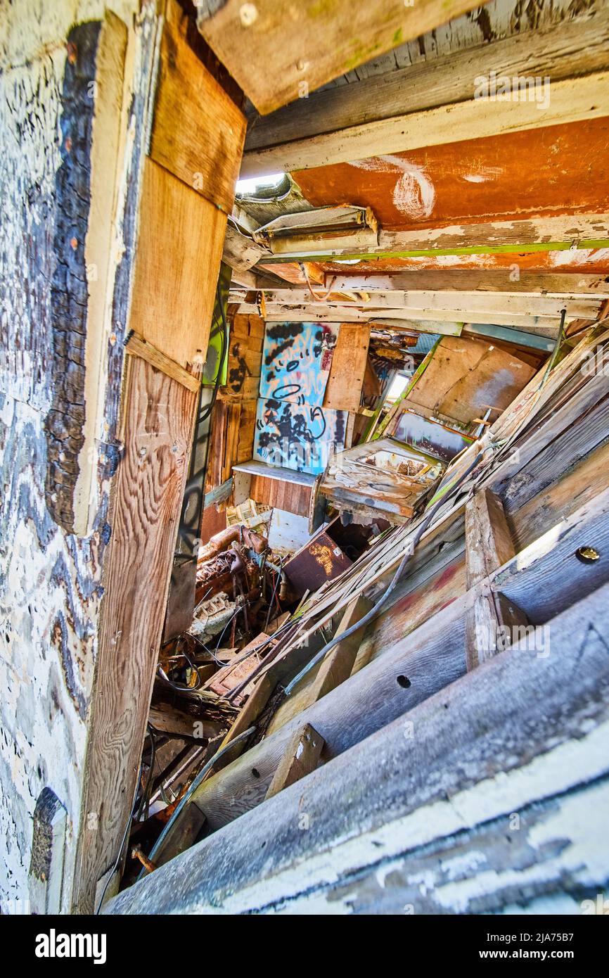 Completely destroyed interior of abandoned shipwreck Stock Photo - Alamy