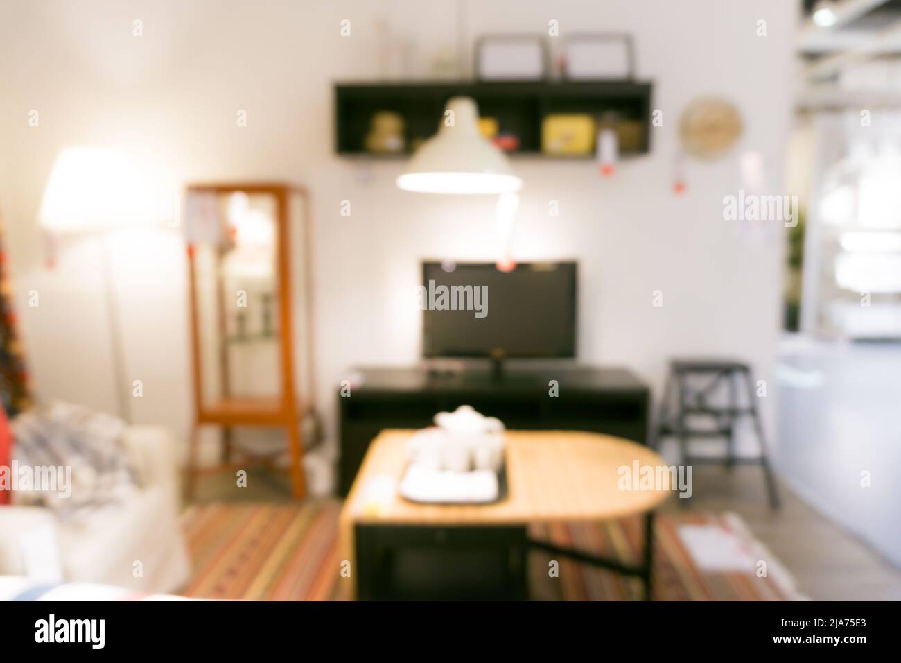 Blurred supermarket with furniture home mart background, Business ...