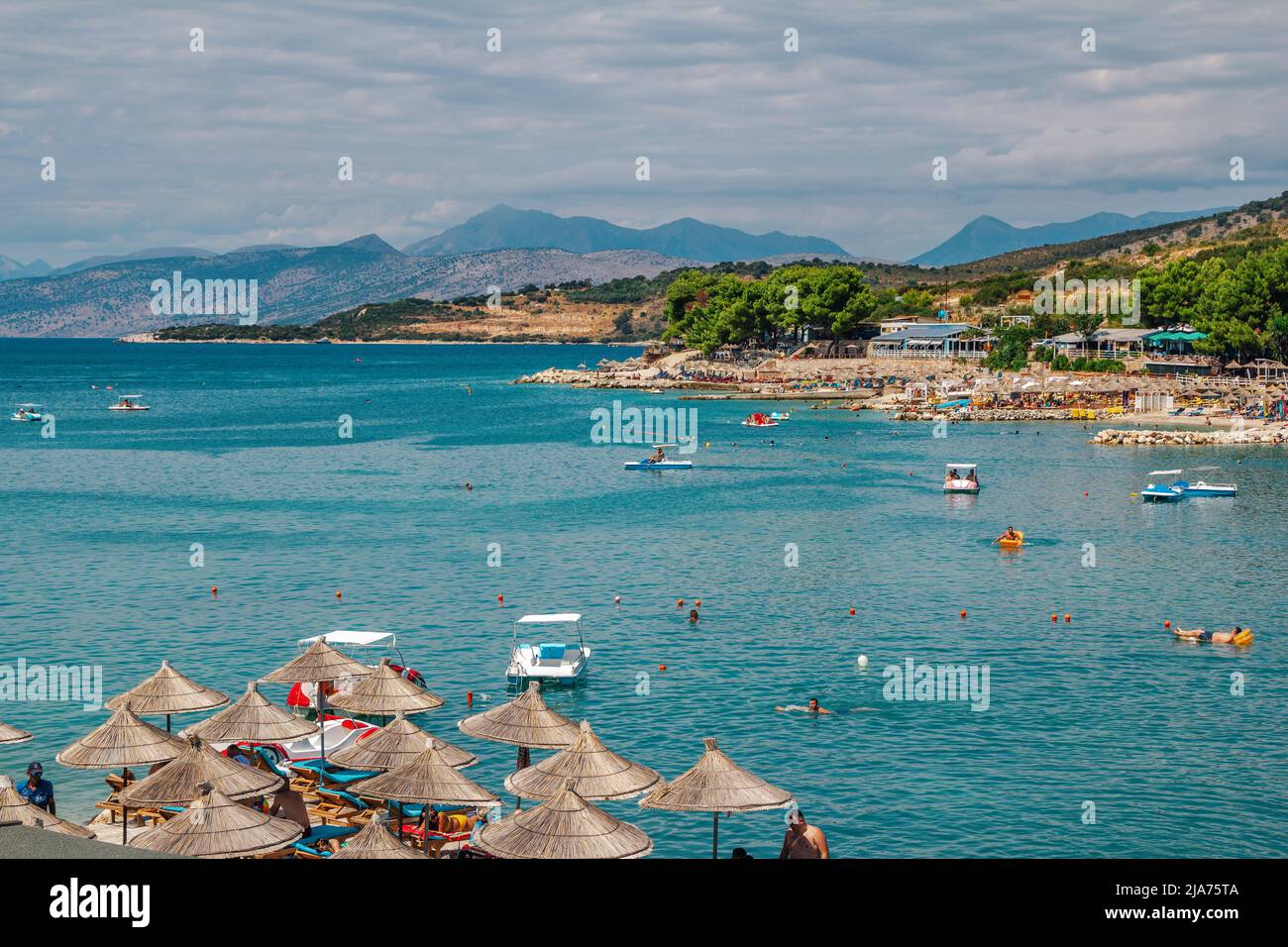 Ksamil, Albania - August 5, 2020: view of beautiful summer resort - sea ...