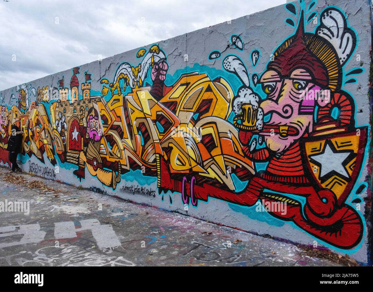 Street art work on former Berlin wall in Mauerpark, Prenzlauer Berg ...