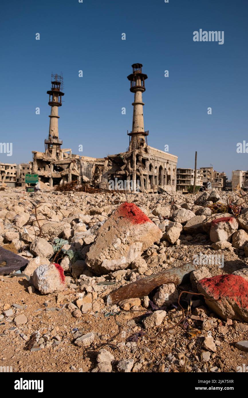 Darayya, Syria - April, 2022: Building ruins in destroyed city after ...