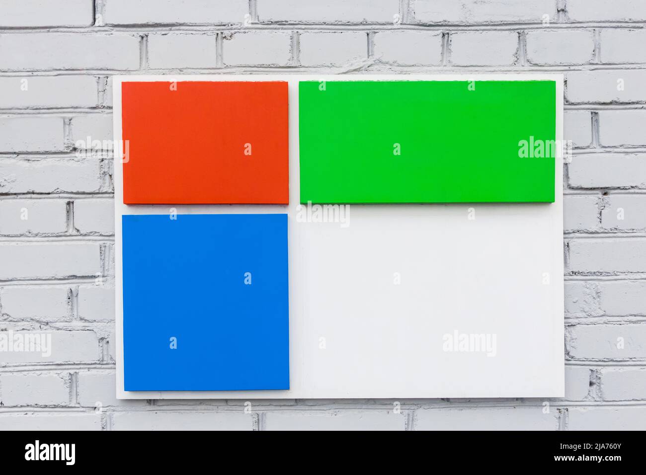 Colored empty squares abstract design blank cubes on white urban brick ...