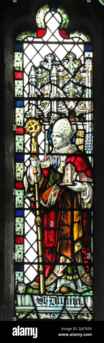 Stained glass window by Percy Bacon & Brothers depicting St Diuma, St ...