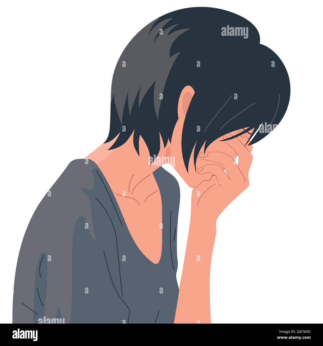 A young girl is crying. Depression, grief, resentment. Vector. White ...