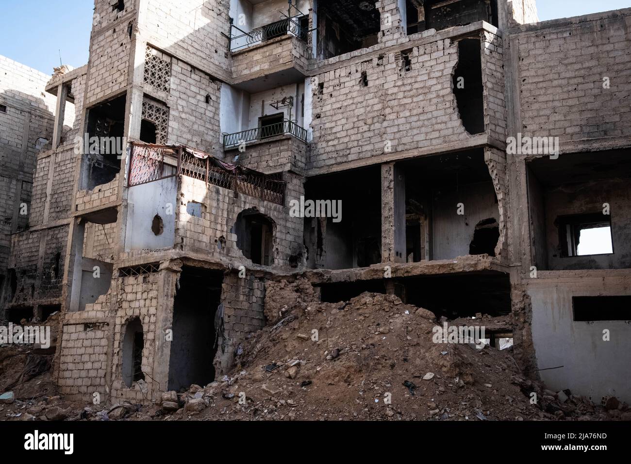 Darayya, Syria - April, 2022: Building ruins in destroyed city after ...