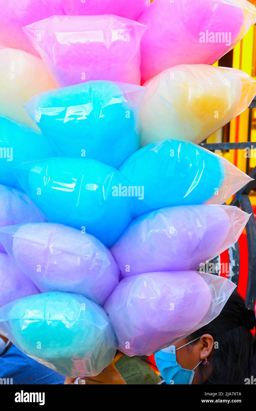 Street vendor selling candy floss, city of Campeche, Mexico Stock Photo ...