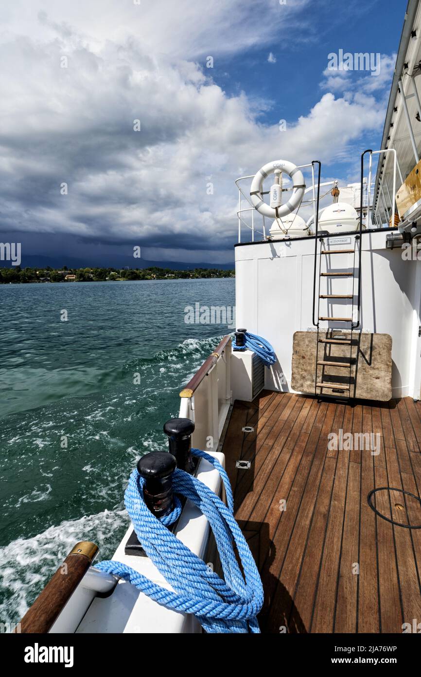 rope wrapped on the deck of a steam boat in Geneva, Switzerland Stock ...