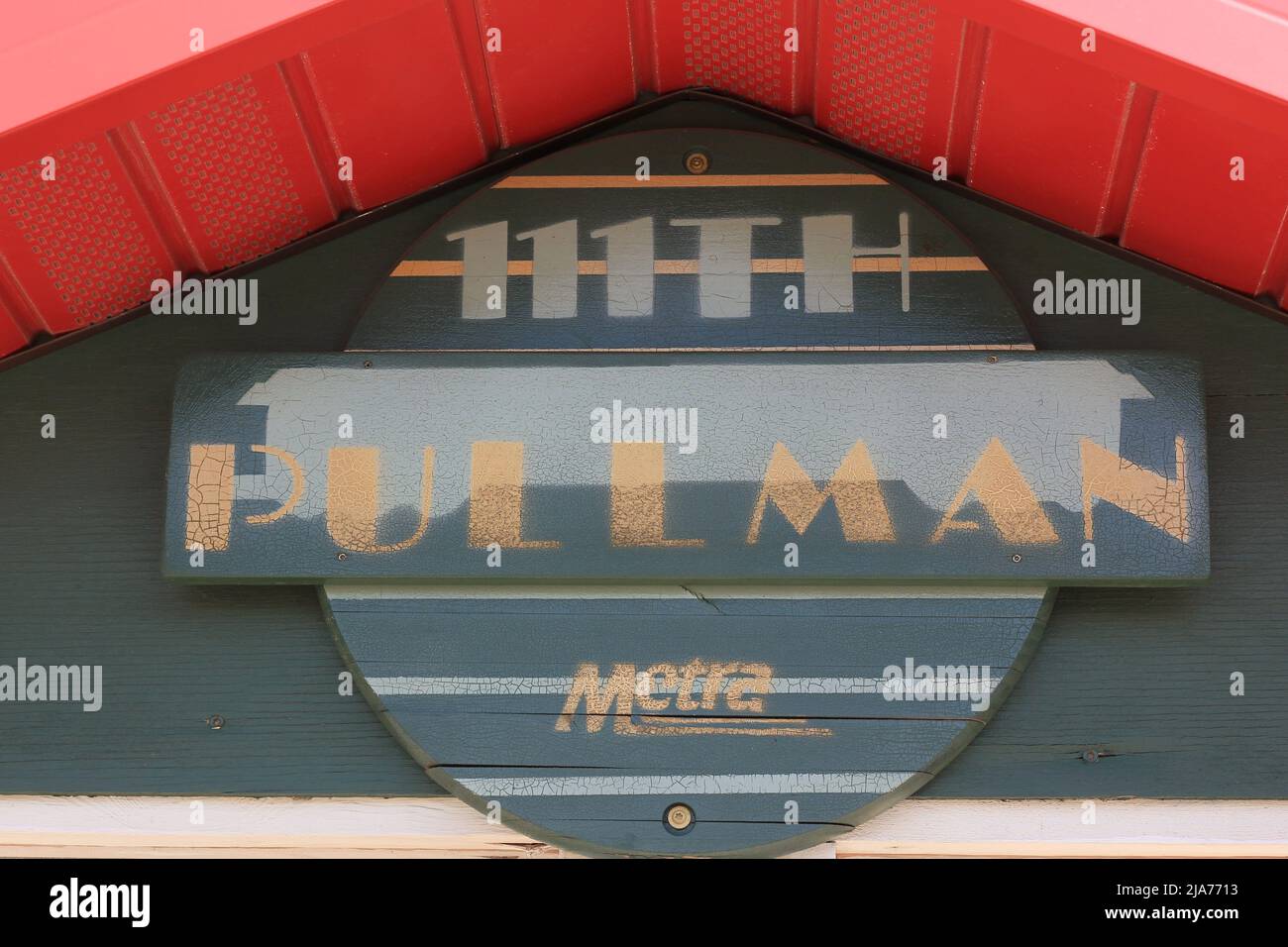 The sign for the Metra 111th and Pullman train station Stock Photo - Alamy