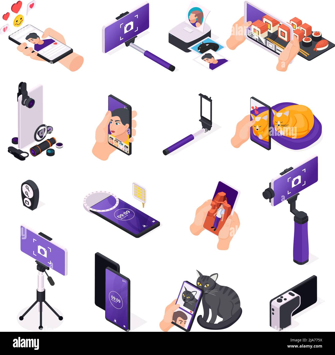 Devices for making mobile photo and video isometric set isolated on ...