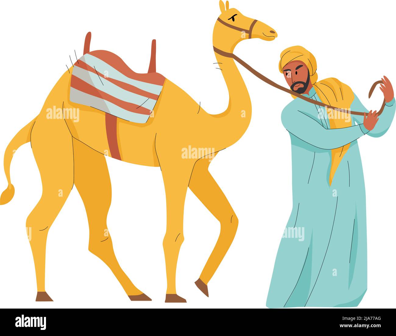 Arab people icon with man in traditional clothes standing with camel ...