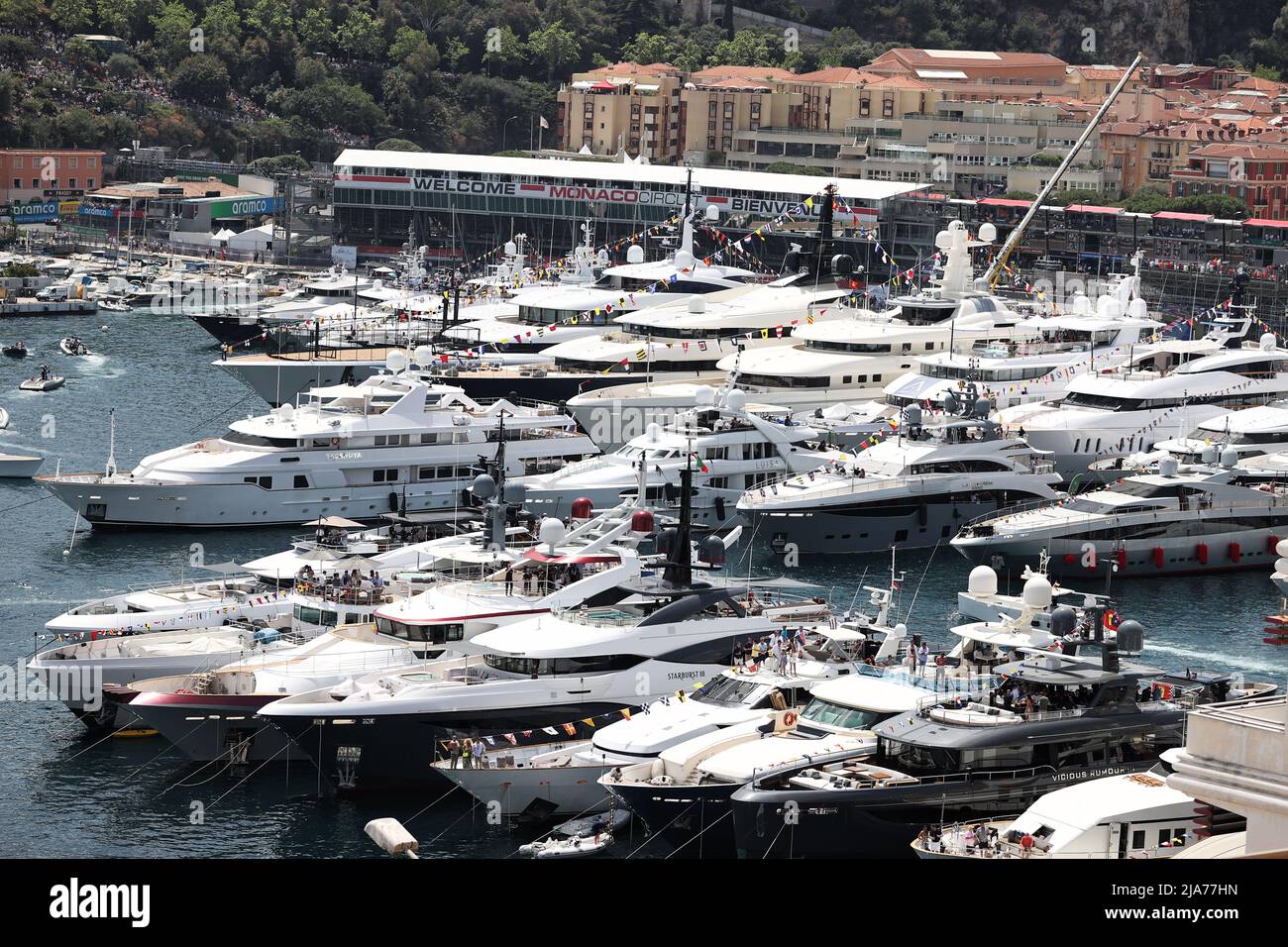 Circuit atmosphere - Boats in the scenic Monaco Harbour. Monaco Grand ...