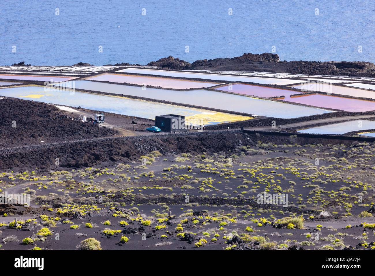 Aerial view at salination of colorful Salinas de Fuencaliente at La ...