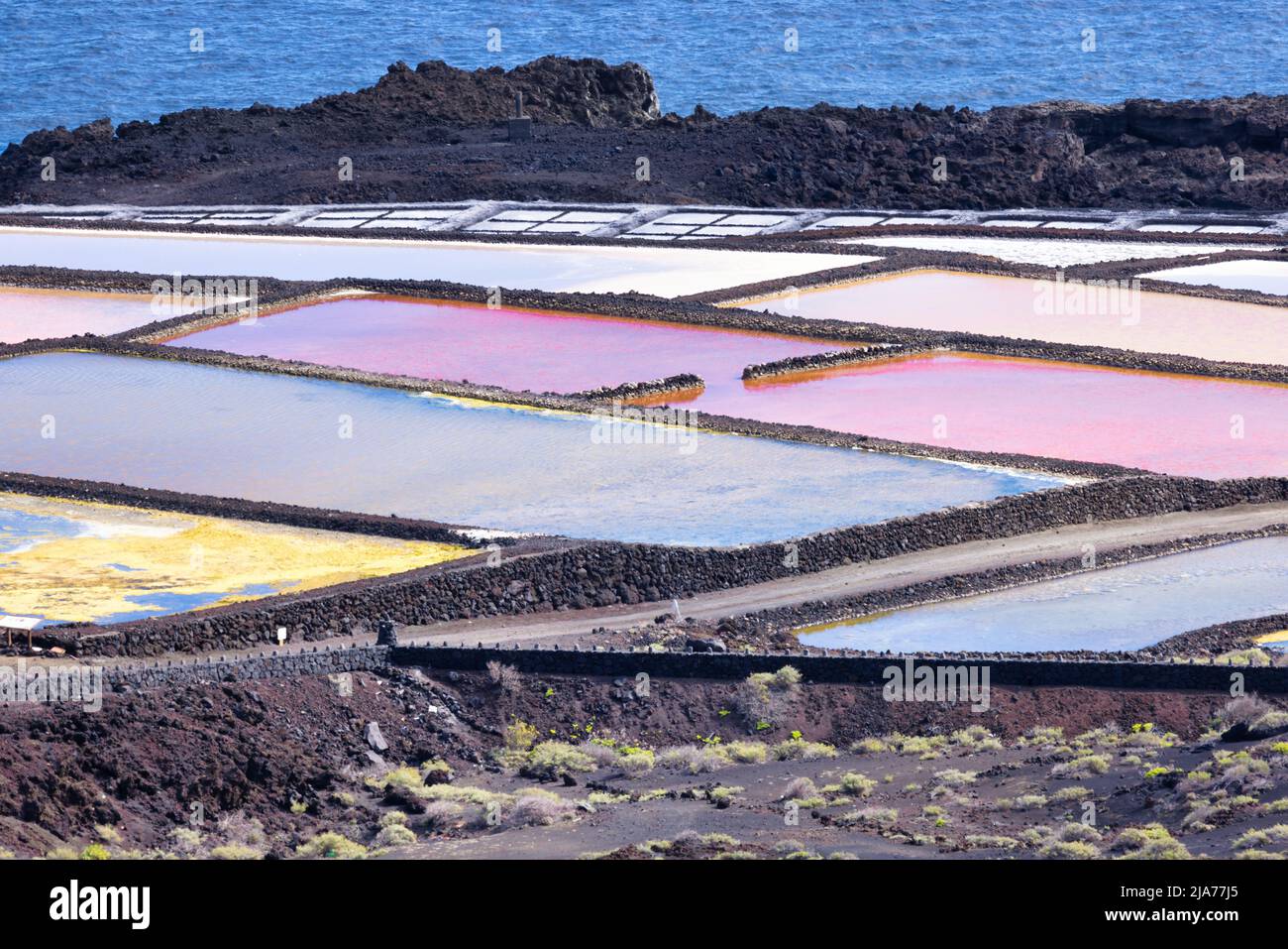 Aerial view at salination of colorful Salinas de Fuencaliente at La ...