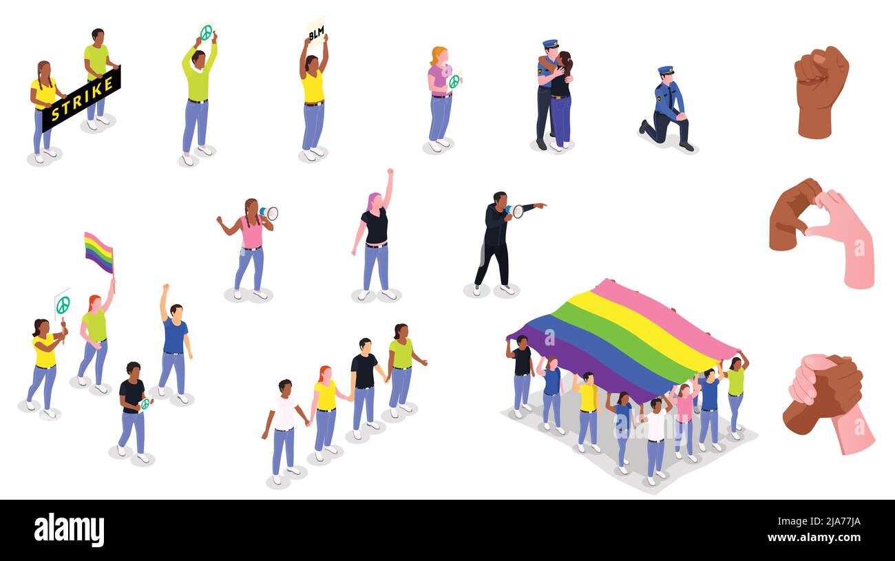 Public protest demonstration set of human characters of protesters ...