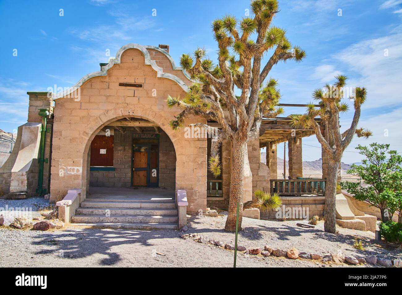 Ghost Town abandoned train station entrance Stock Photo - Alamy