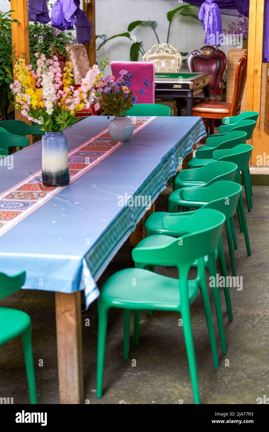 Catering long table seating and conference long table in restaurant ...