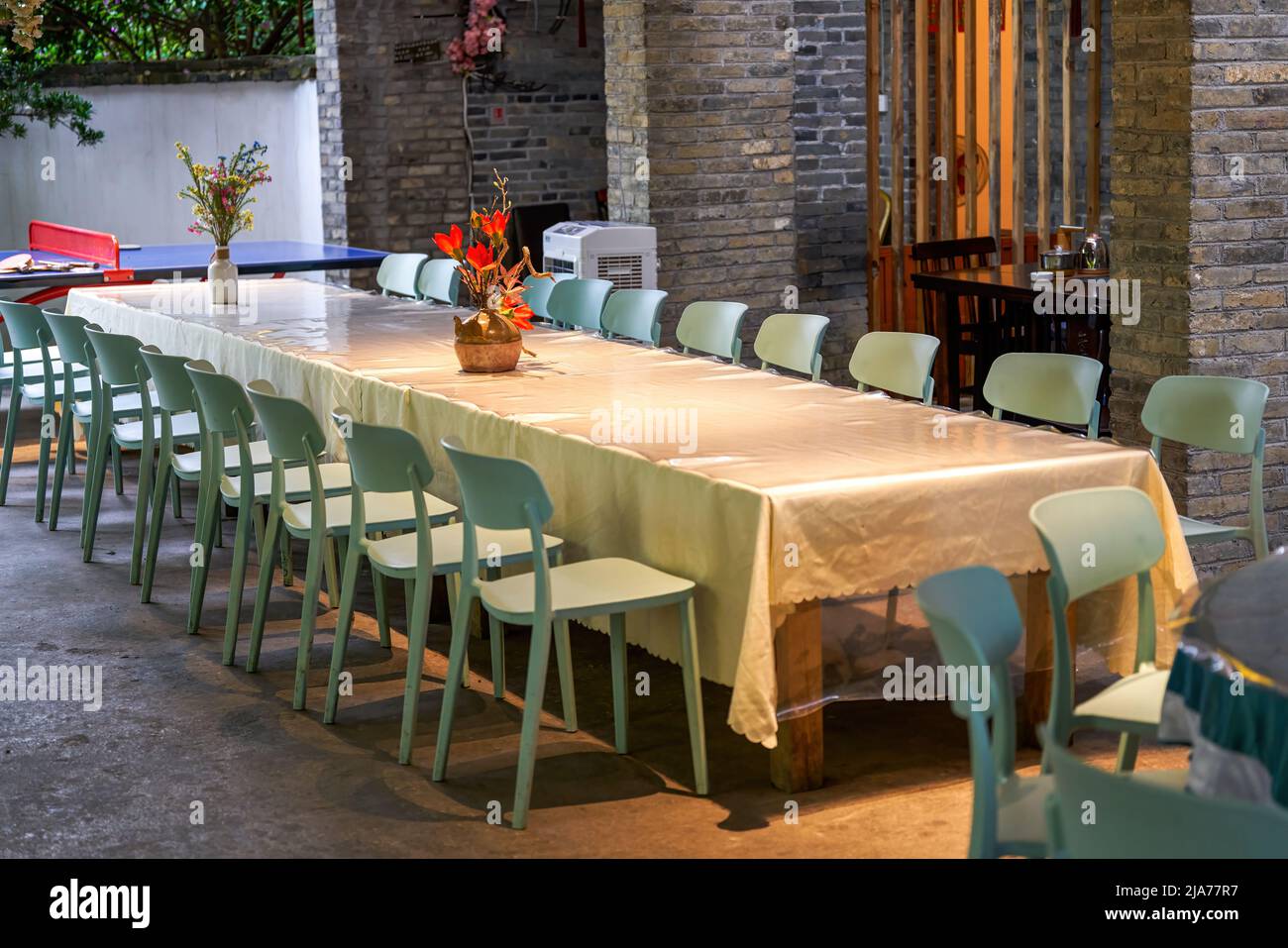 Catering long table seating and conference long table in restaurant ...