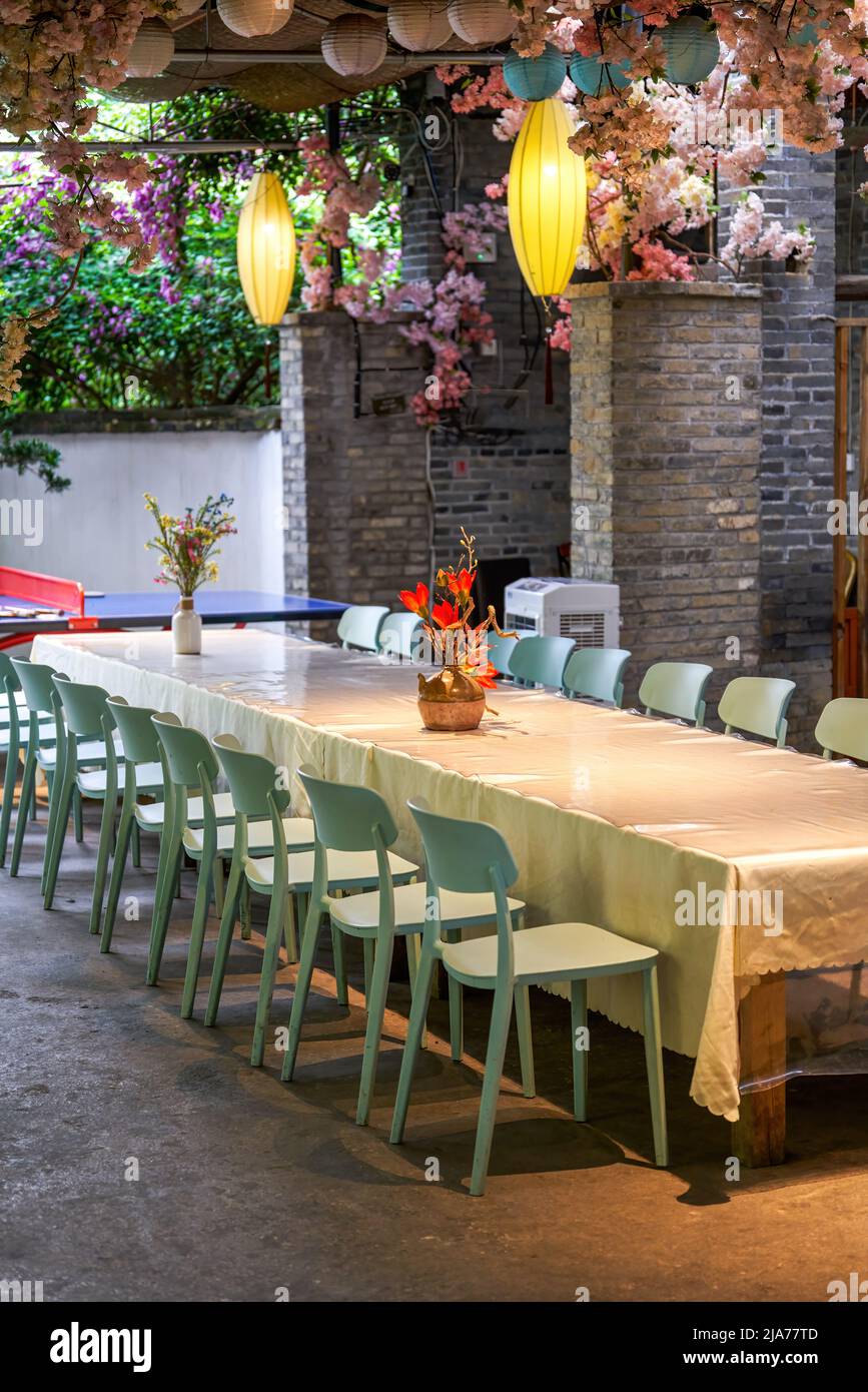 Catering long table seating and conference long table in restaurant ...