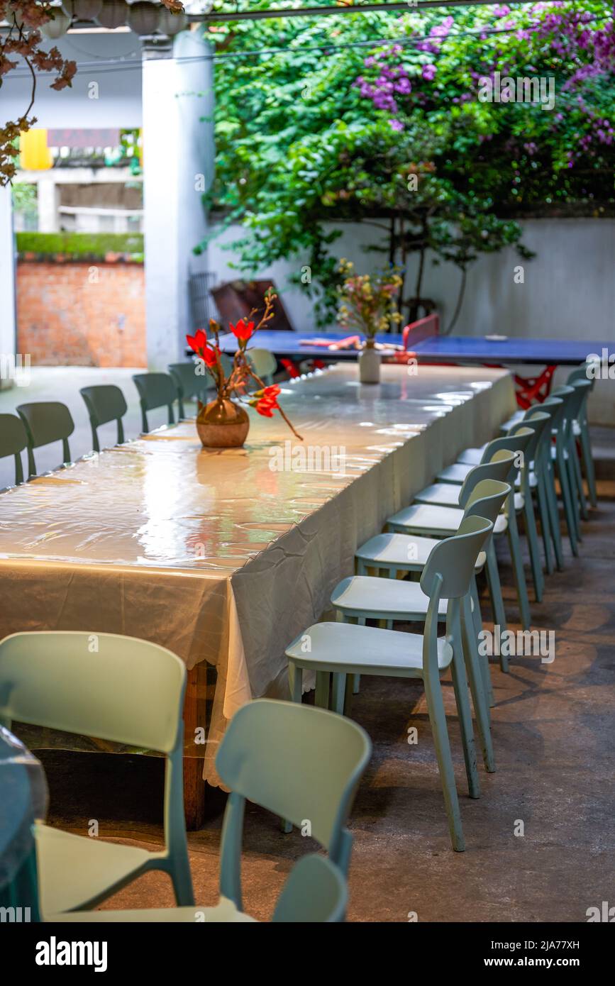 Catering long table seating and conference long table in restaurant ...