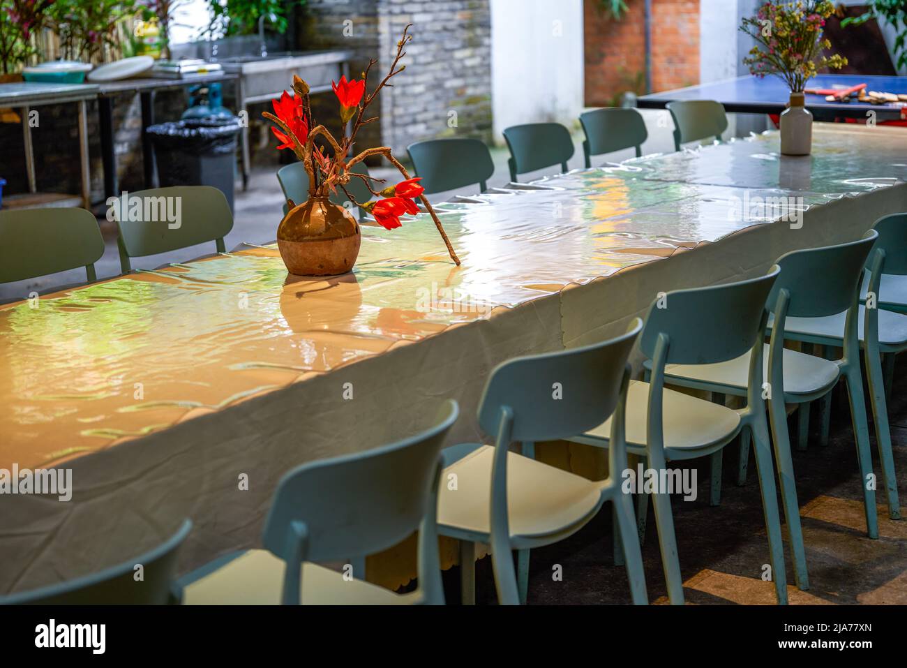 Catering long table seating and conference long table in restaurant ...