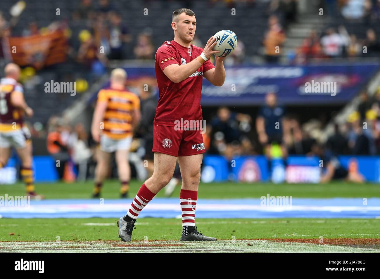 Harry Smith #16 of Wigan Warriors during pre match warm up Stock Photo ...