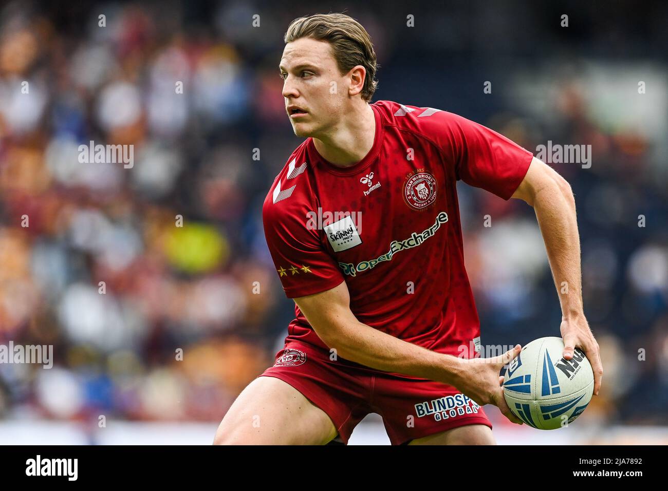 Jai Field #23 of Wigan Warriors during pre match warm up Stock Photo ...