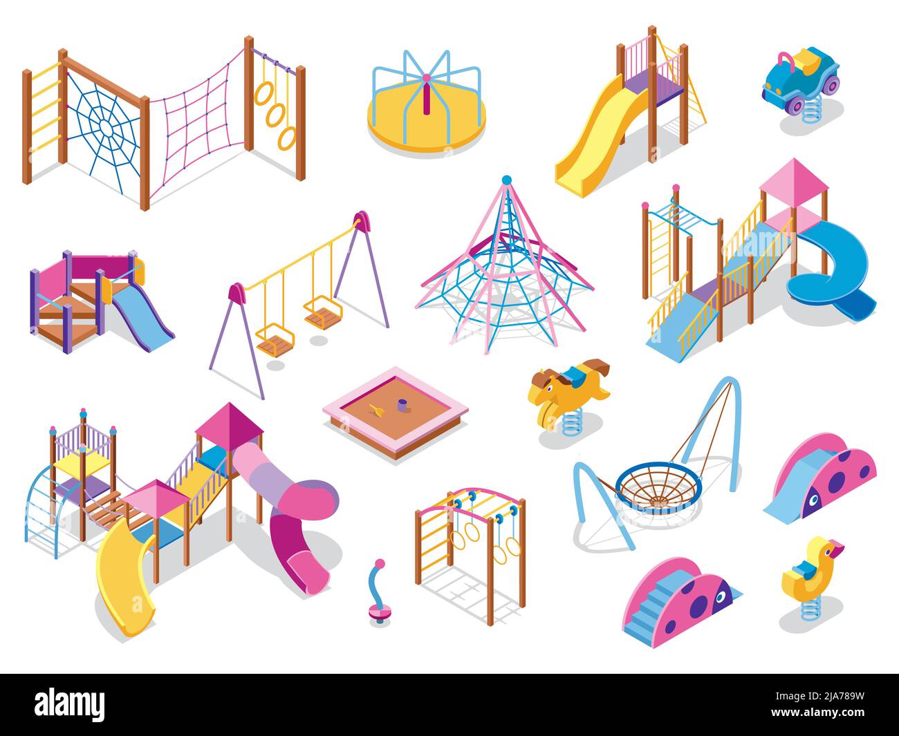 Set of isometric playground icons with images of colourful play ...
