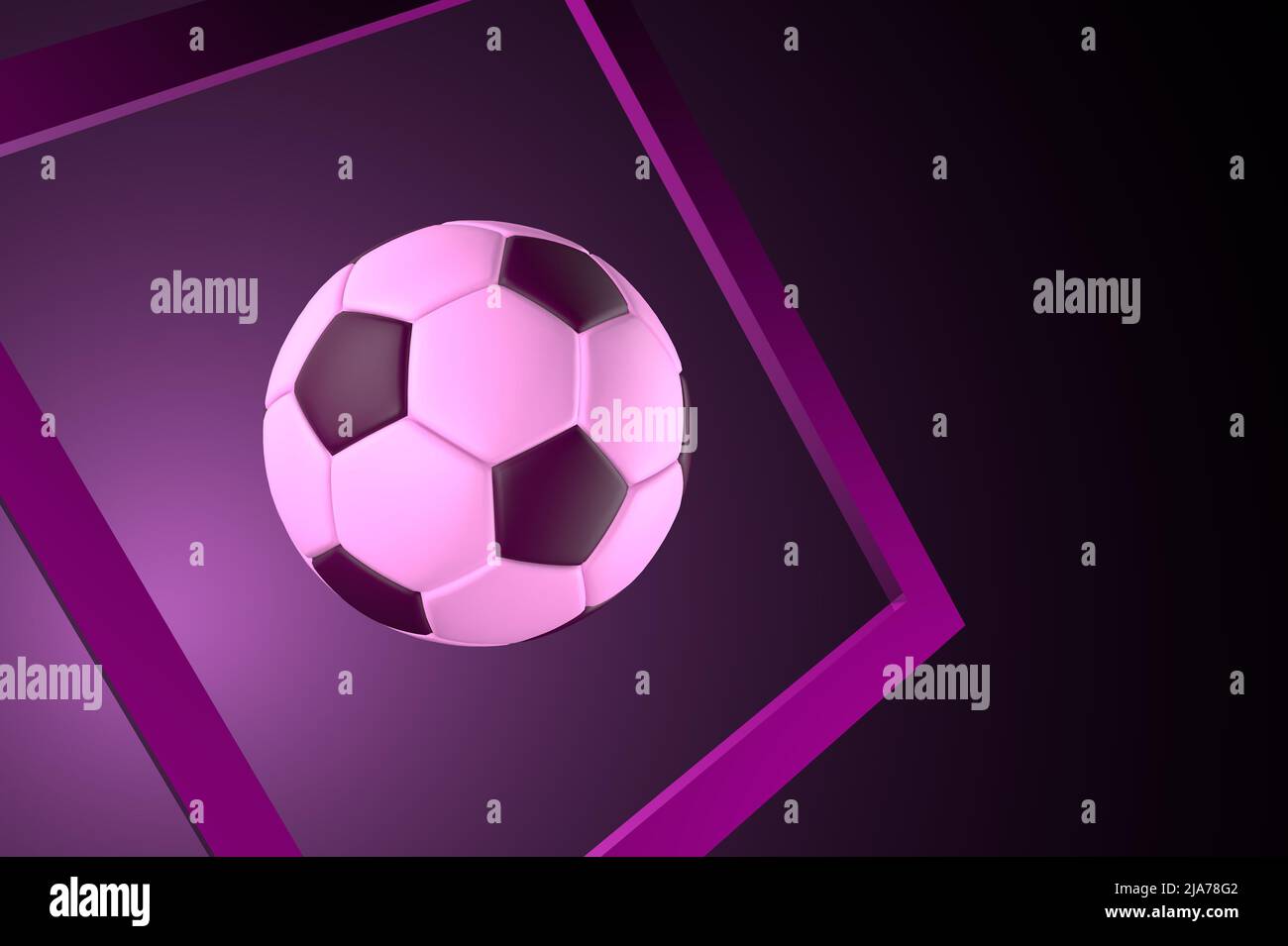 Classic 3D soccer ball on a purple background, flying into the goal ...