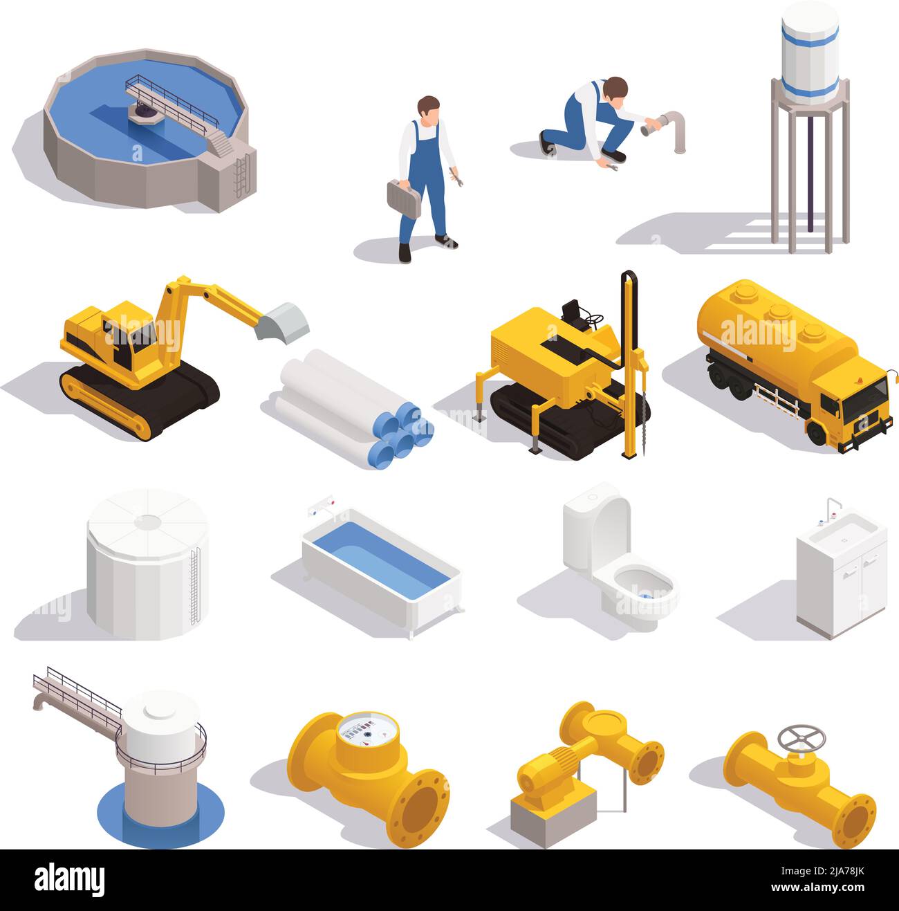 Water supply isometric set with purification reservoir pipeline digger ...