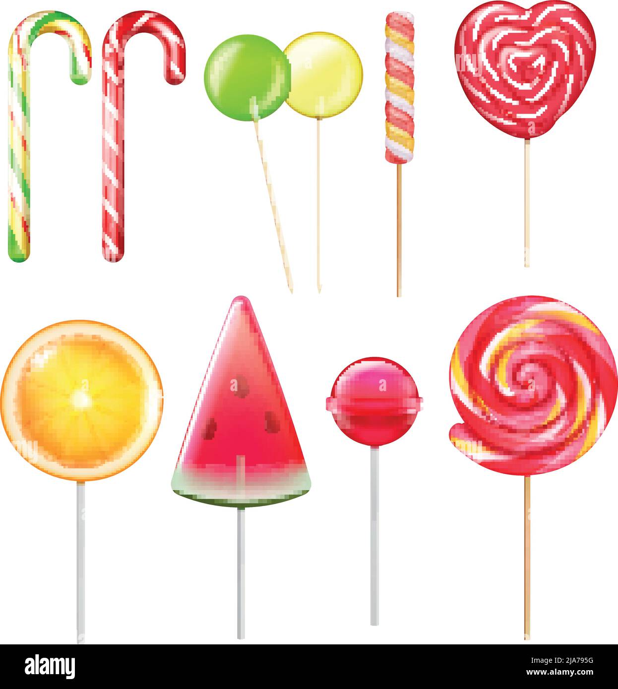 Candies lollypops various tastes shapes assorted flavors realistic set ...
