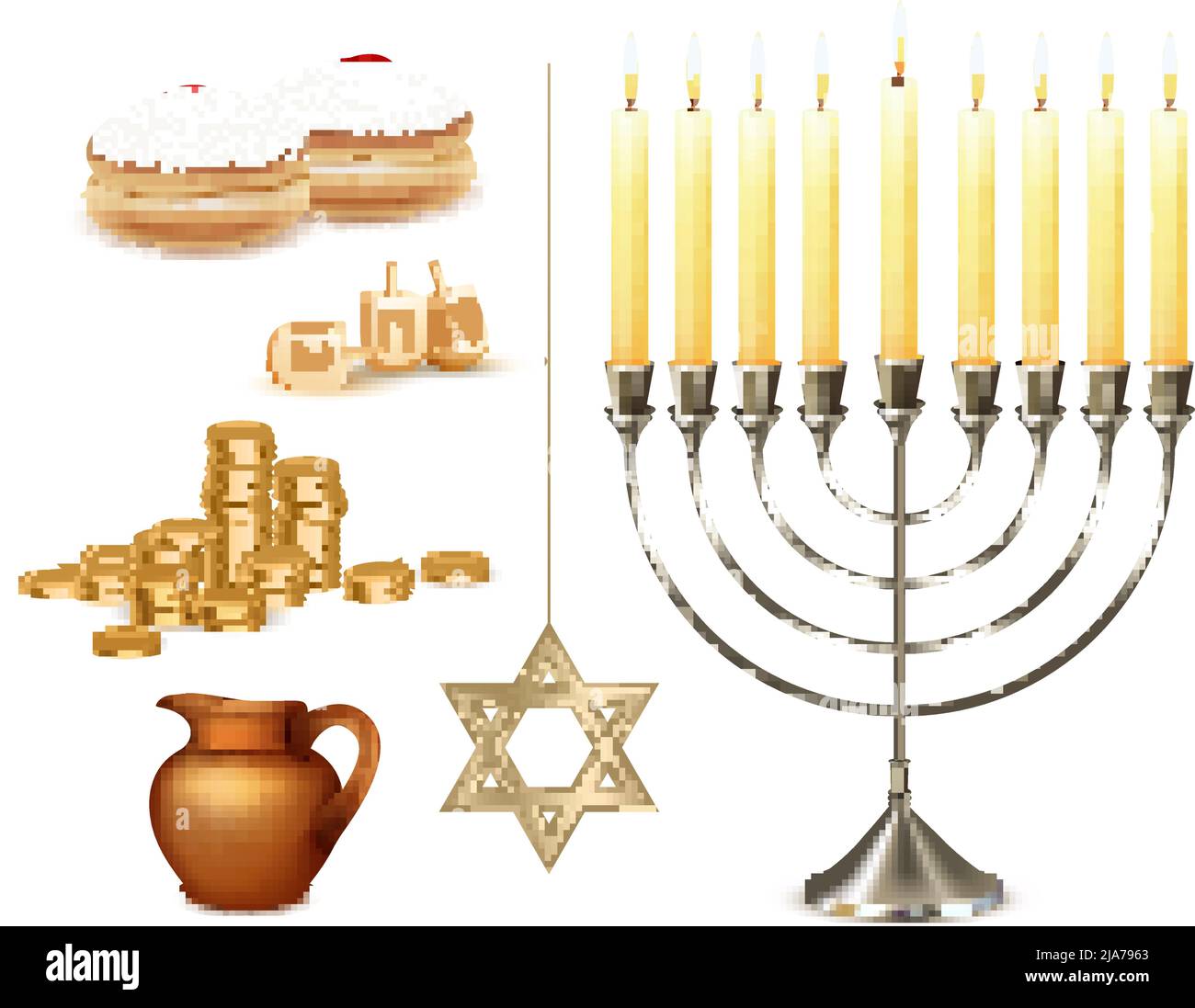 Happy hanukkah jewish festival celebration set with menora candelabrum ...