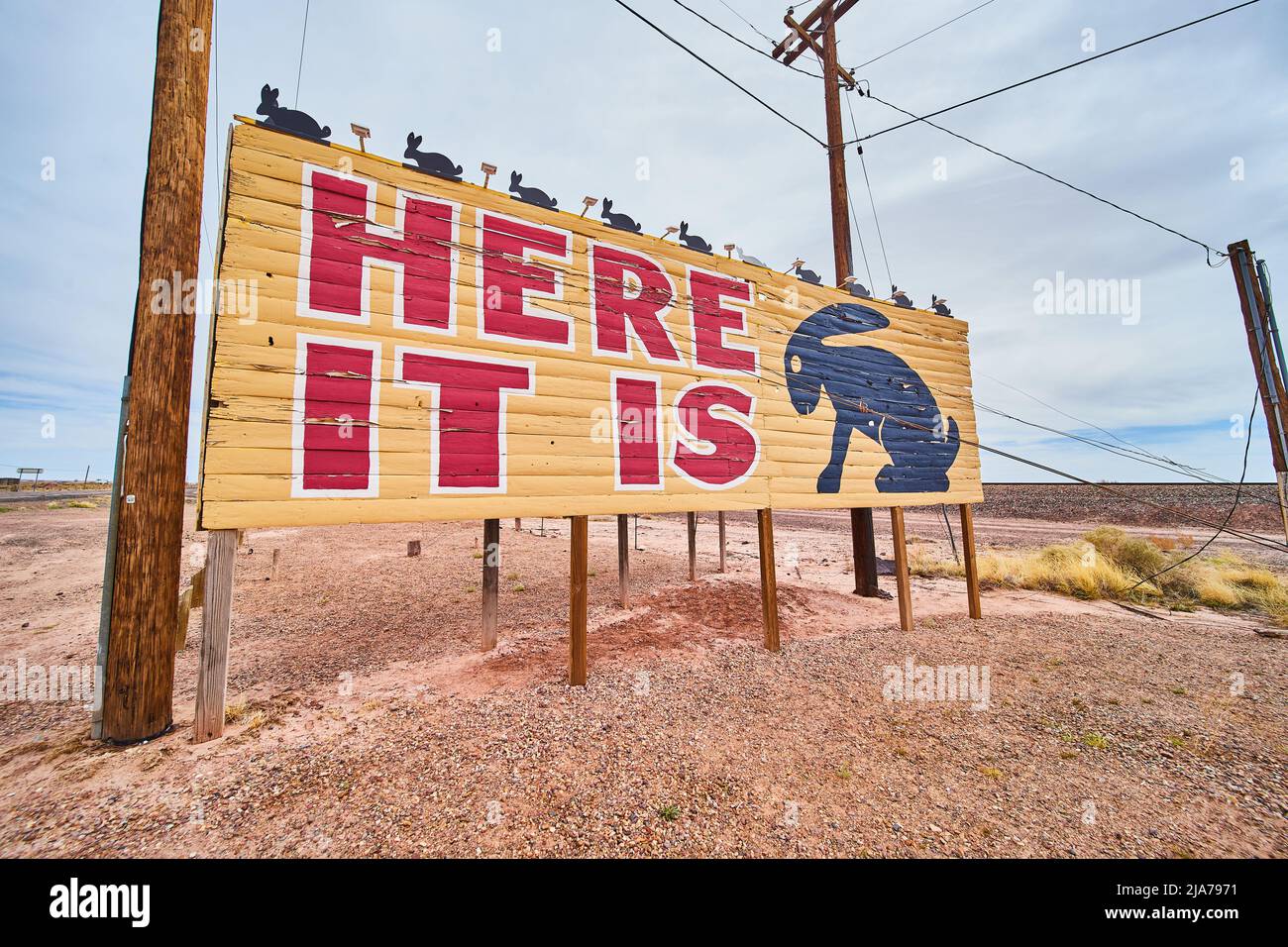 Here it is jack rabbit trading post ad on route 66 Stock Photo - Alamy
